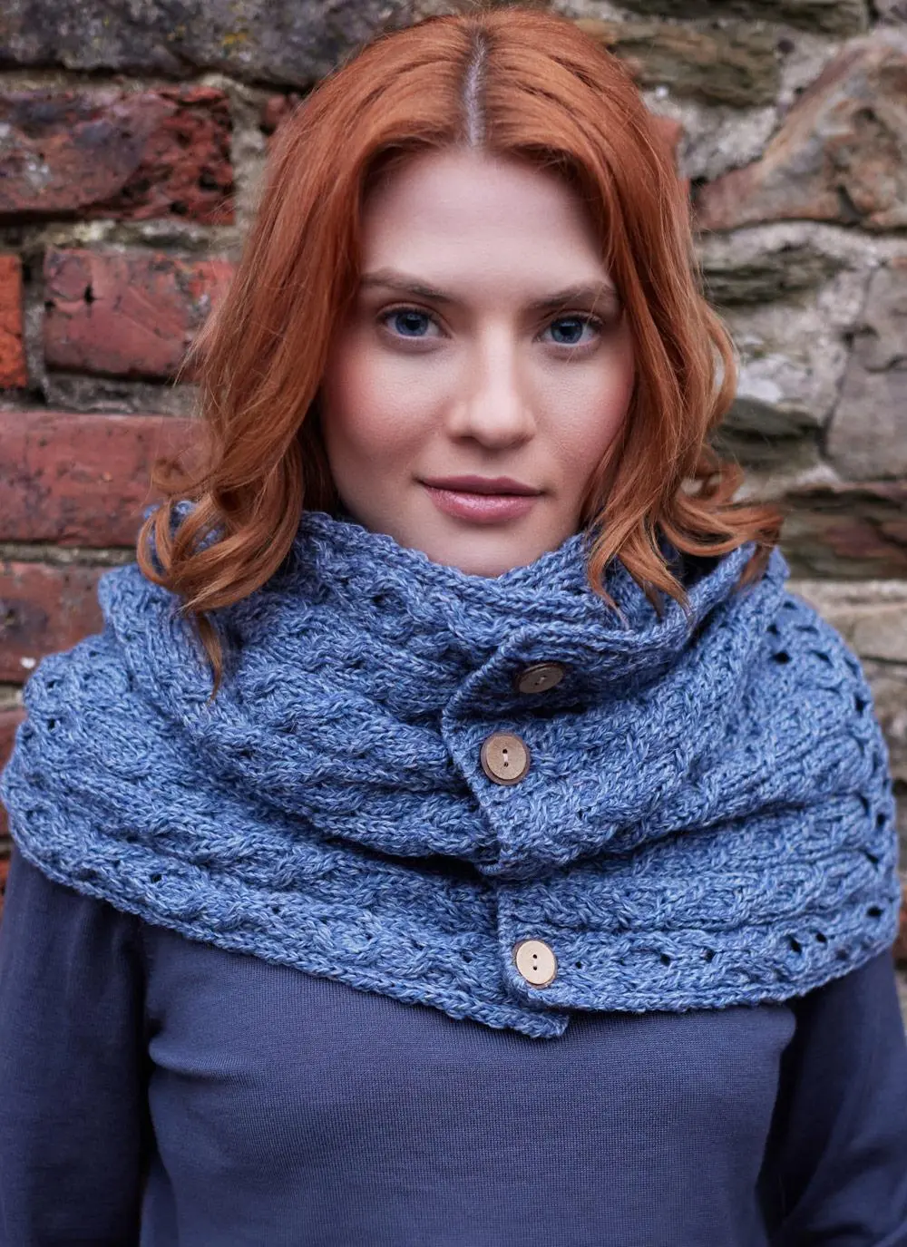 Merino Aran Button Snood in Denim Marl | Blarney