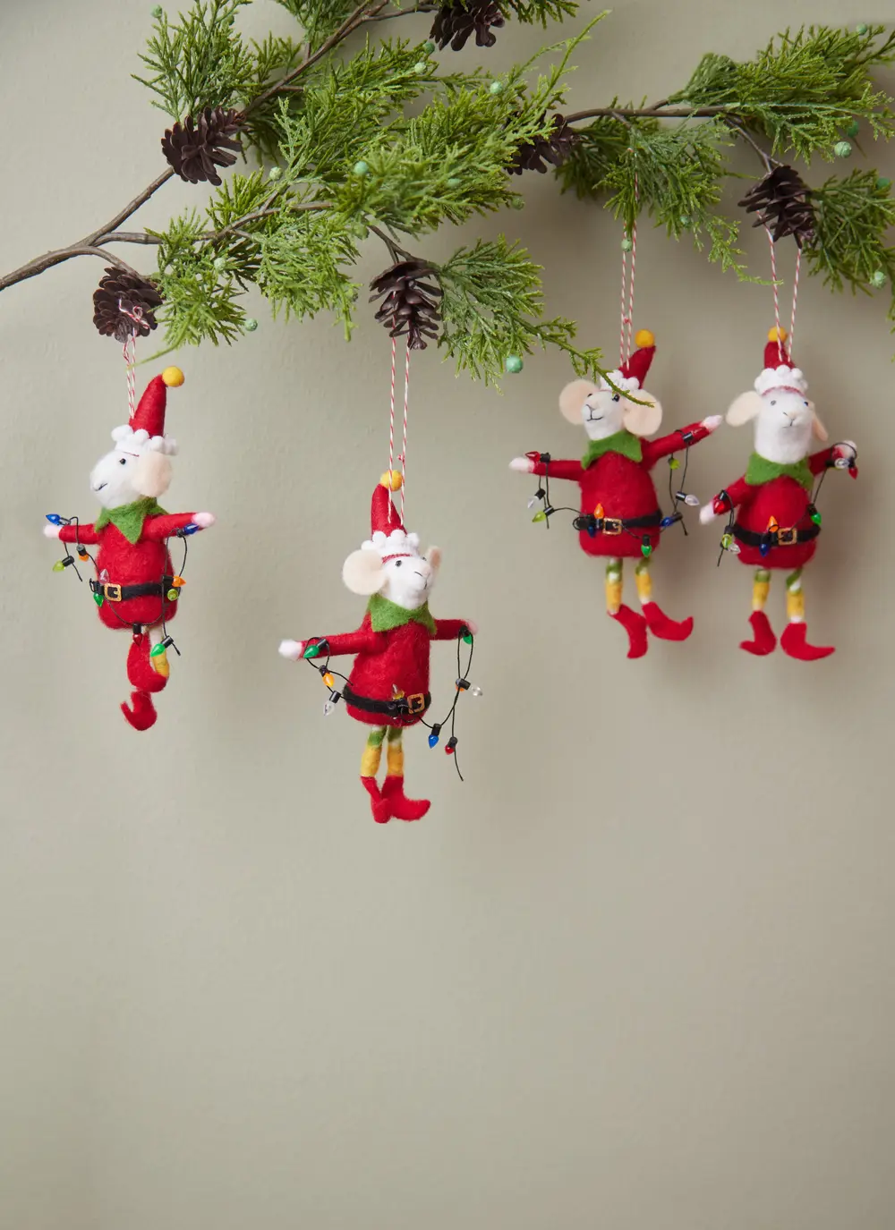 Christmas Mouse With Lights Decoration Set Of 4 | Blarney