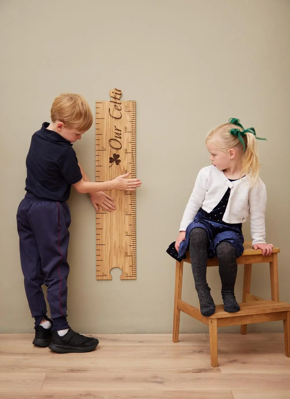 Our Celtic Clan Ruler – Oak Veneer Growth Chart with Shamrock Design ...