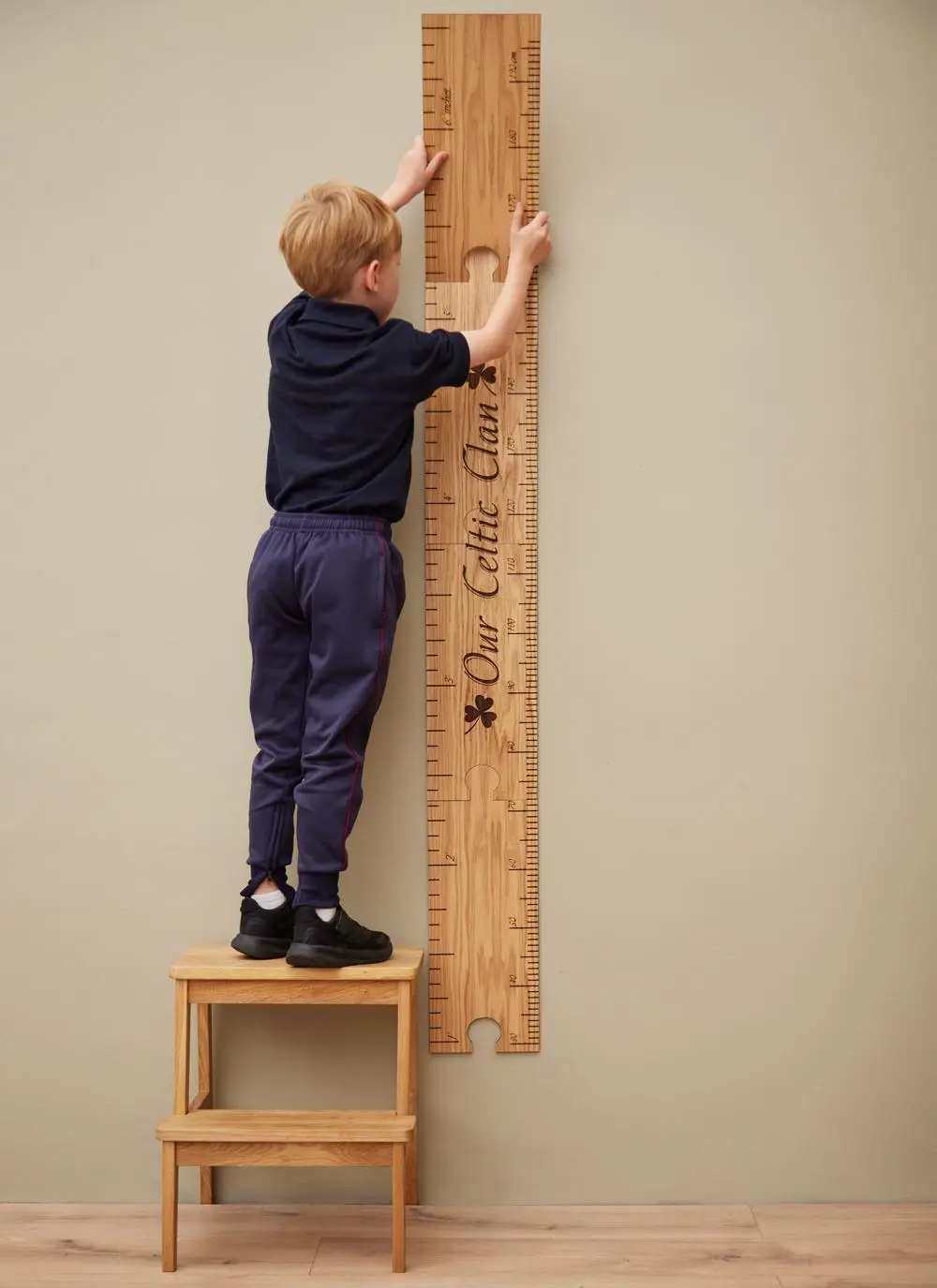 Our Celtic Clan Ruler – Oak Veneer Growth Chart with Shamrock Design ...