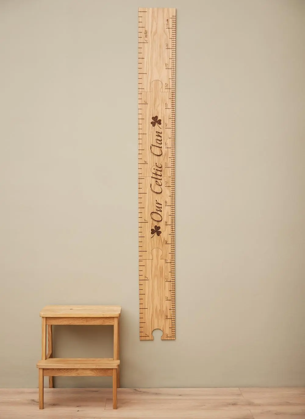 Our Celtic Clan Ruler – Oak Veneer Growth Chart with Shamrock Design ...