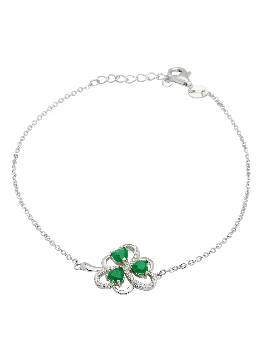 Sterling Silver Cubic Zirconia Shamrock Bracelet | Blarney