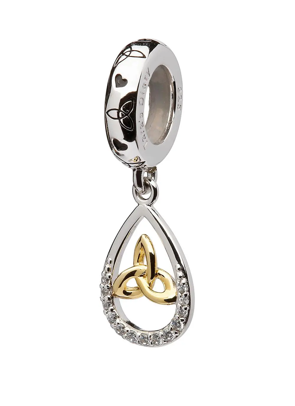 Origin Black Enamel Heart & Gold Plated Trinity Drop Charm | Blarney