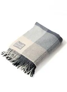 Grey & Cream Herringbone Wool Cashmere Throw | Blarney
