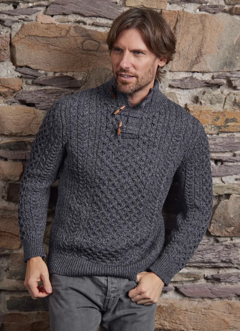 Connall Crew Neck Aran Sweater in Natural | Blarney