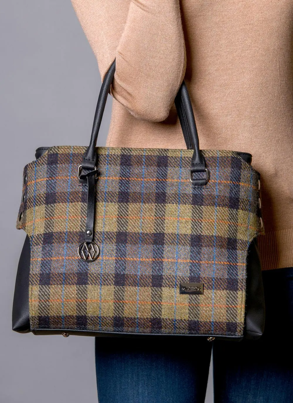 Mucros Emily Handbag in Pink/Olive Check | Blarney