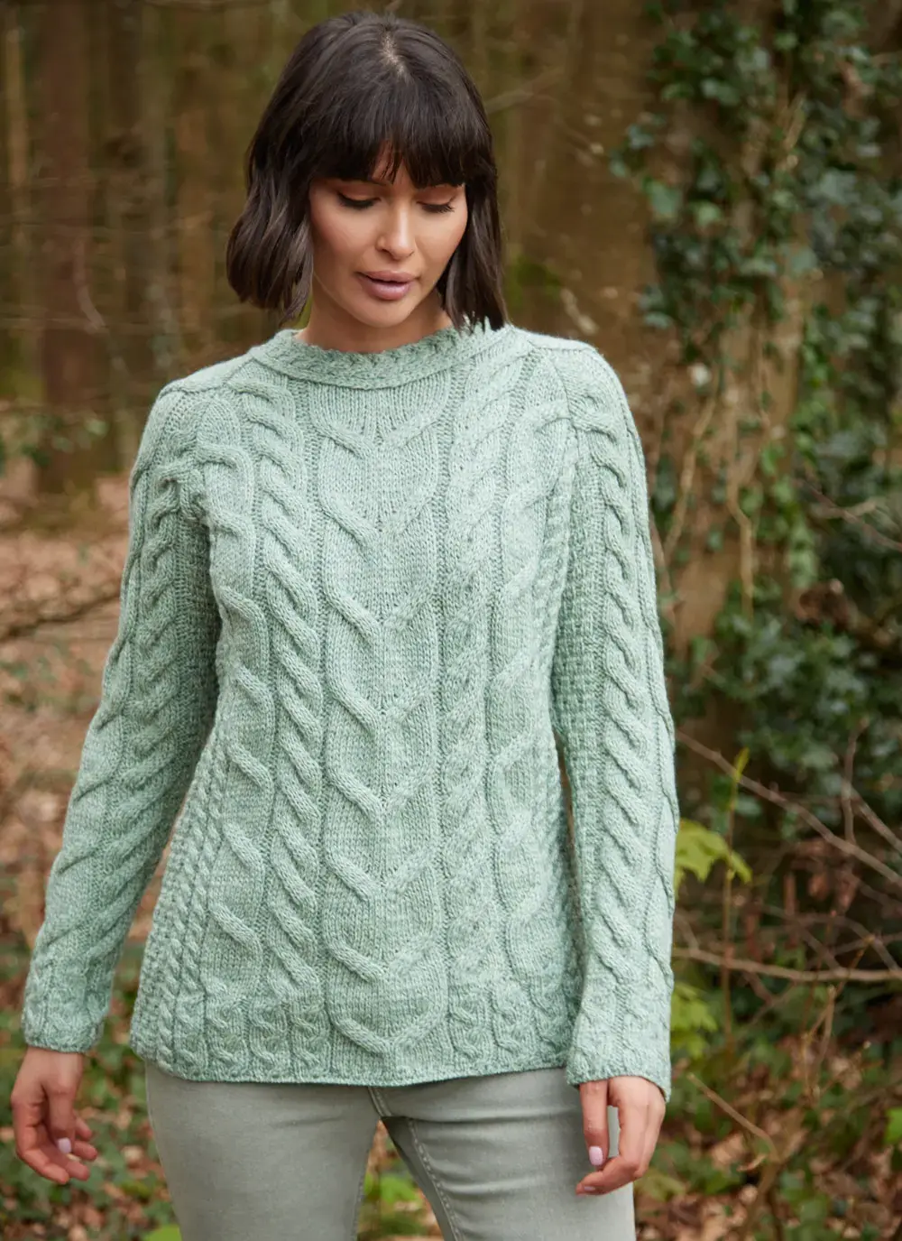 Supersoft Aran Cable Sweater Seafoam Green | Blarney