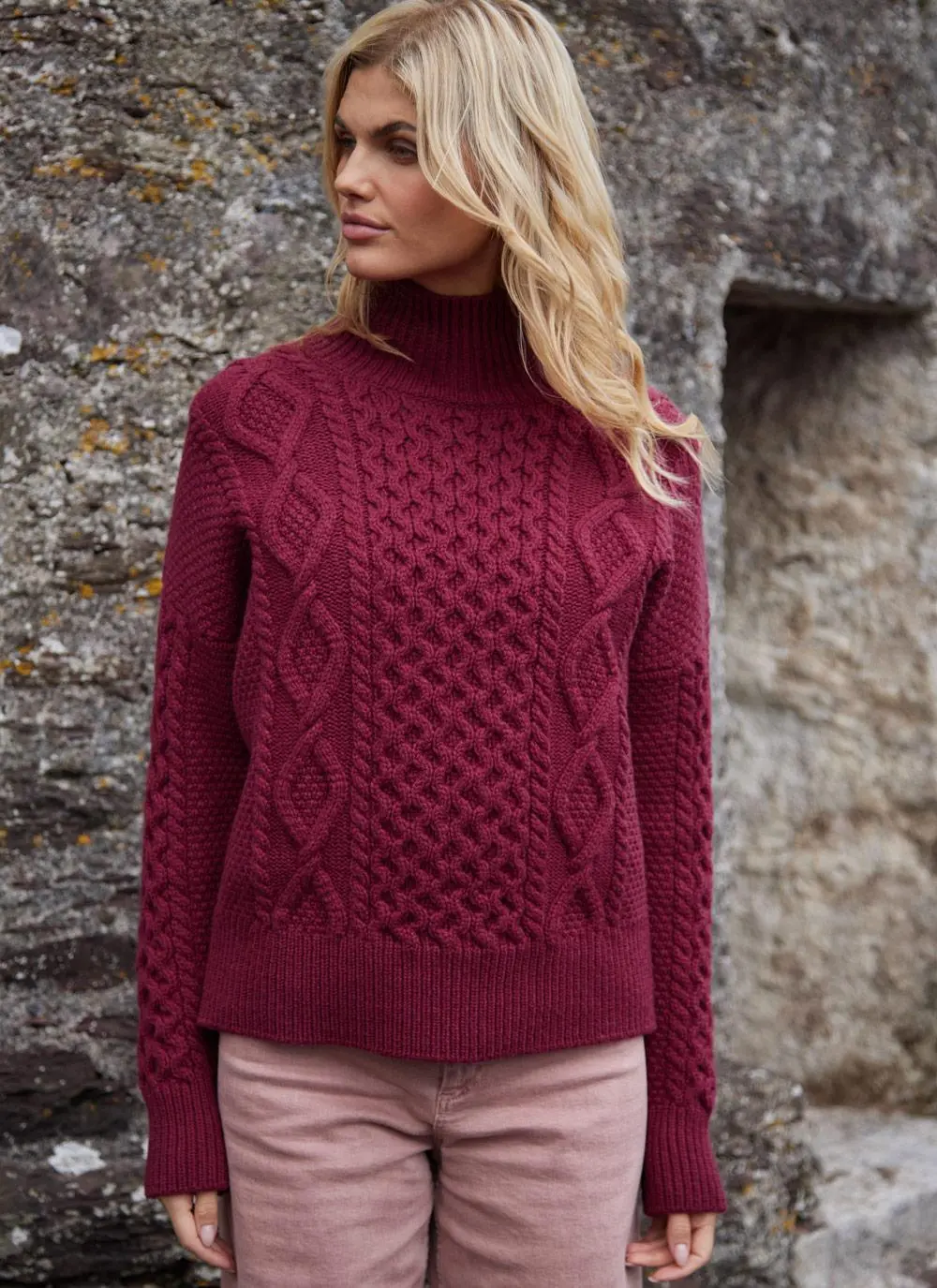 Arranmore Merino Slouchy Turtleneck Sweater in Berry | Blarney