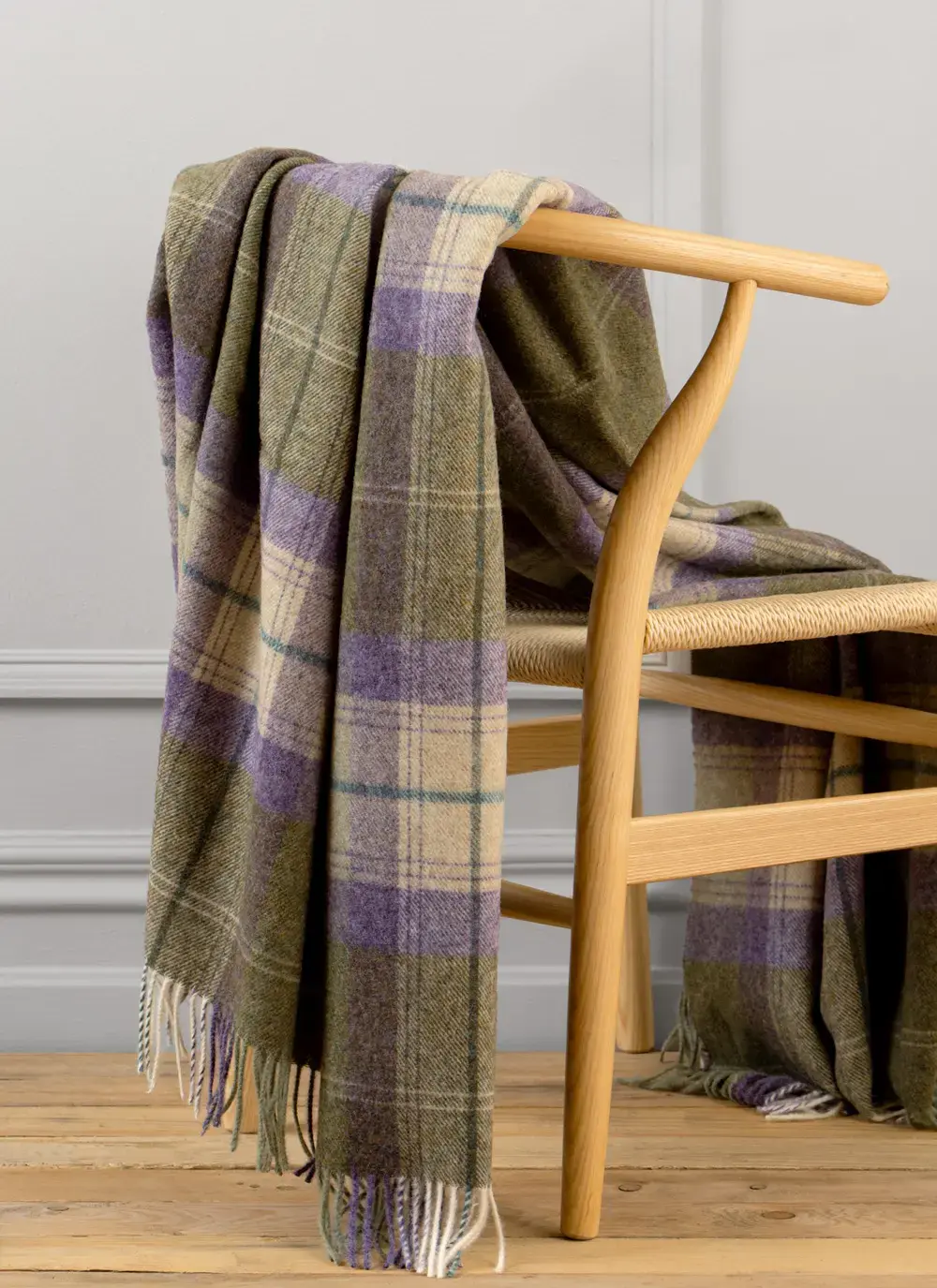 Heather Plaid Highland Wool Throw in Sage/Heather | Blarney