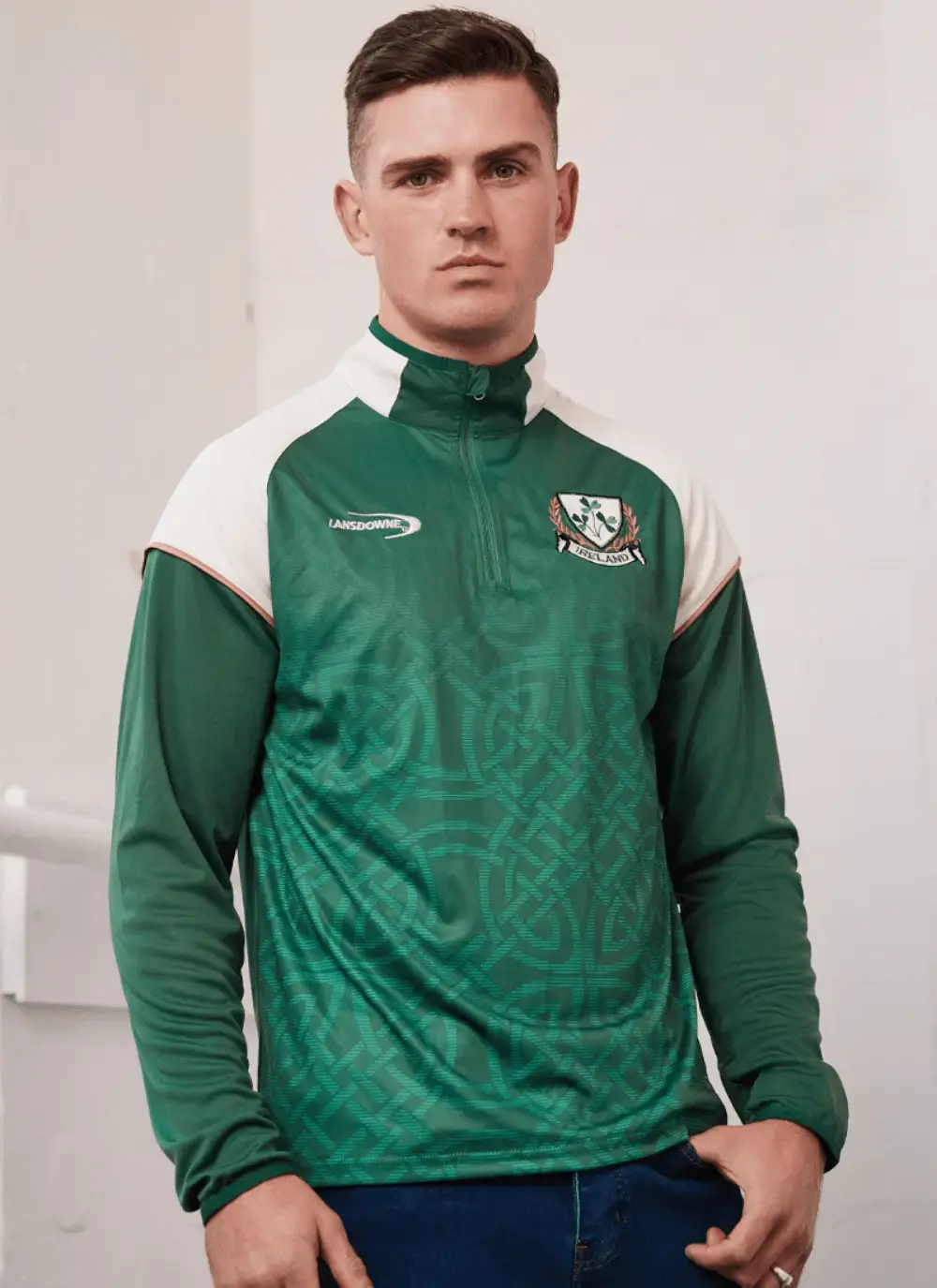 Lansdowne Ireland Celtic Performance 1/4 Zip Top in Bottle Green | Blarney