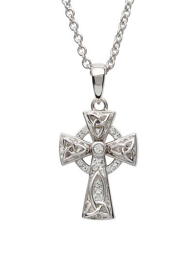 Silver Celtic Trinity Cross Set With Emerald & Diamond | Blarney
